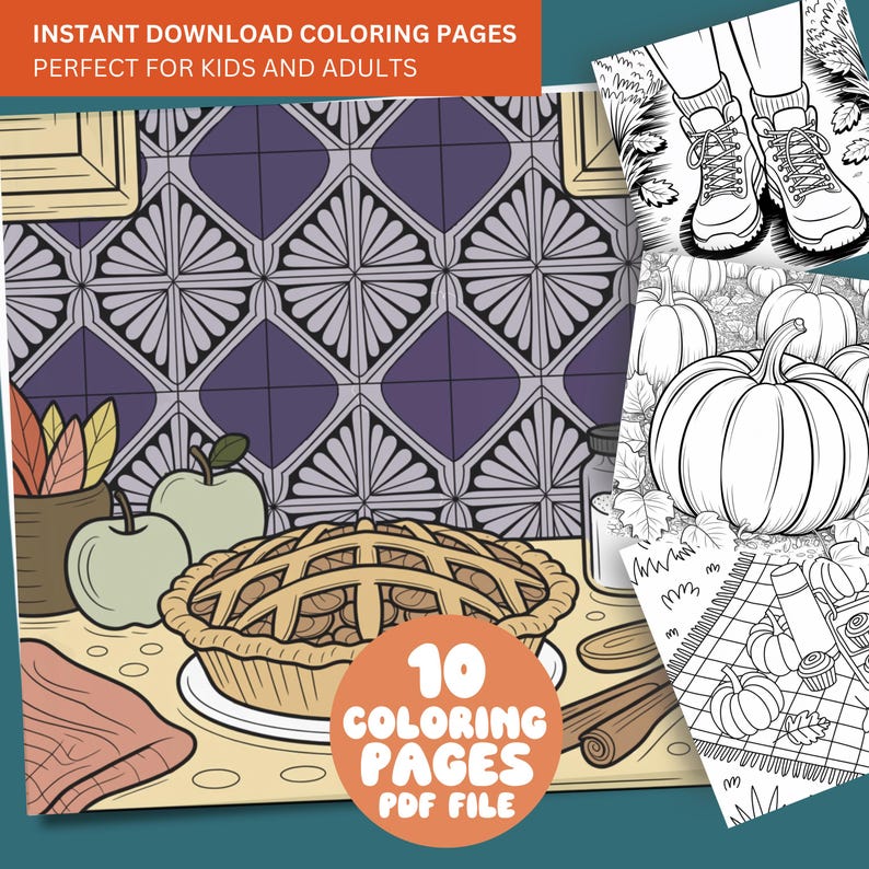 Cozy Fall Coloring Pages Digital Download, Pumpkin Coloring Page, Cute ...