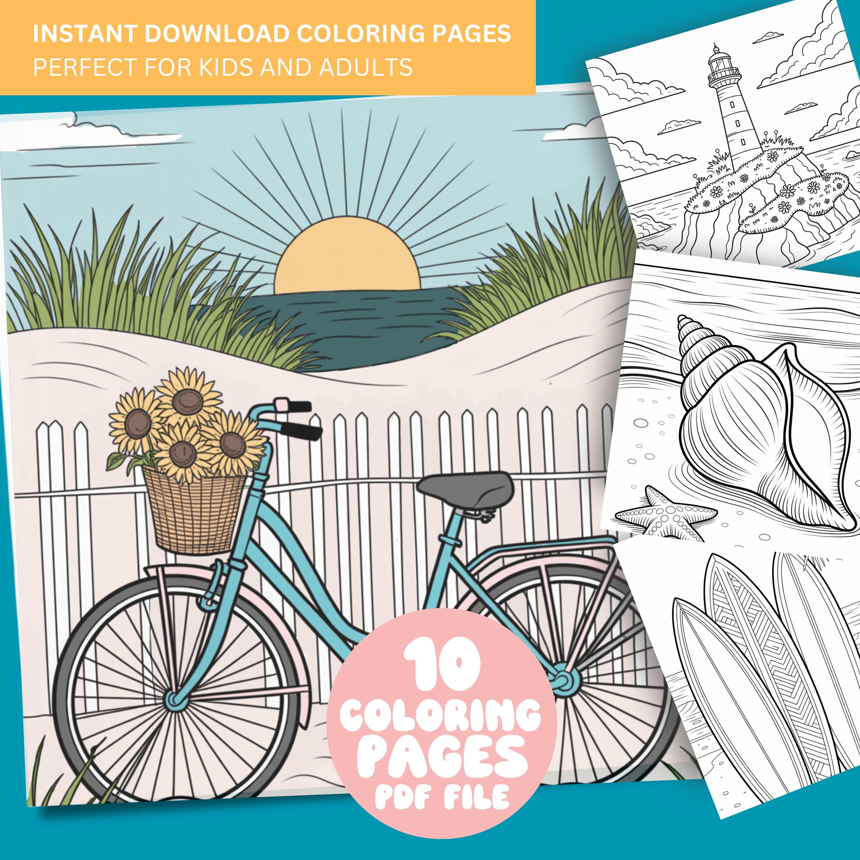 Beach Coloring Pages for Adults: Summer Vacation DIY (digital Download ...
