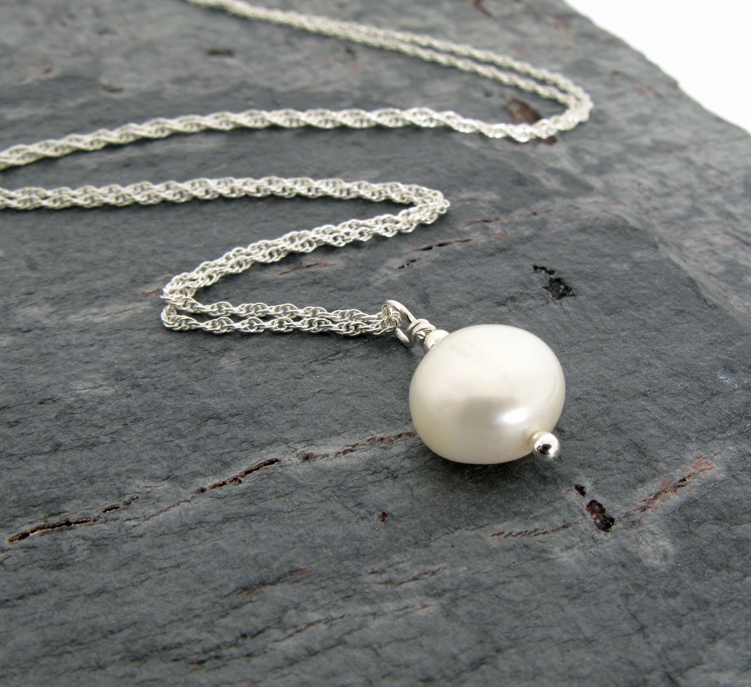 Minimalist White Pearl Necklace, Sterling Silver, Gold Filled, Simple ...