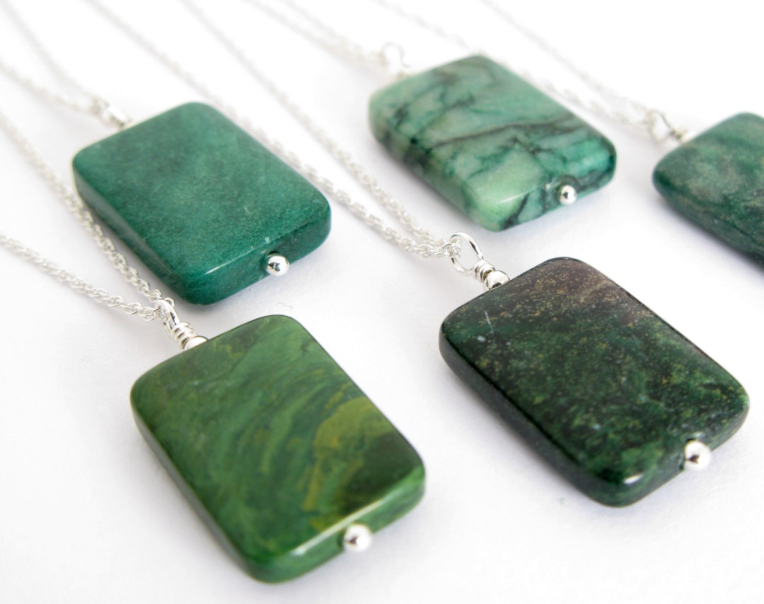 Green Jasper Necklace in Sterling Silver, Simple Jasper Pendant ...