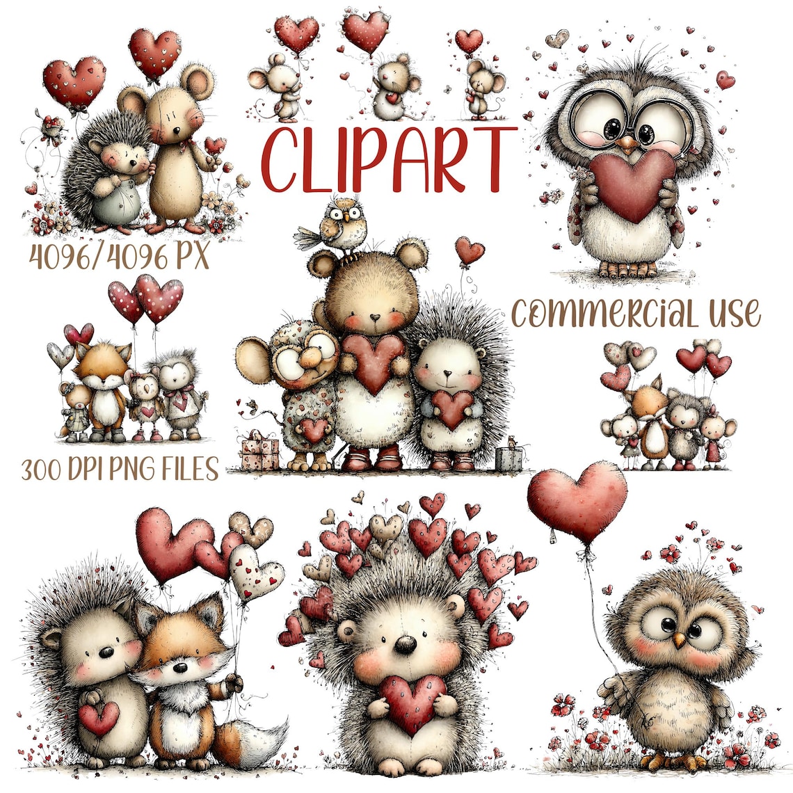 Valentine Woodland Animals Clipart, 84 PNG Forest Friends (digital ...