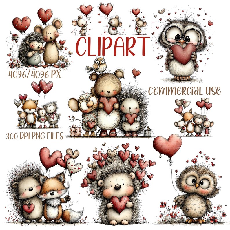 Valentine Woodland Animals Clipart, 84 PNG Forest Friends (digital ...