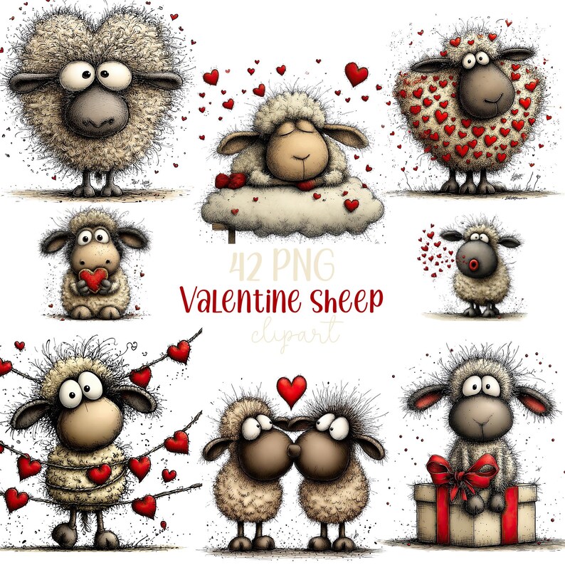 Valentine Sheep Clipart Bundle, Romantic Animal PNG (digital Download ...