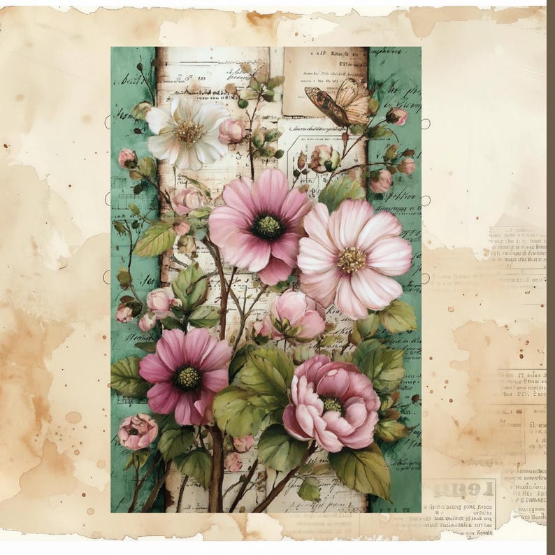 Shabby Chic Rose Junk Journal Kit 208 Page Vintage Floral Ephemera ...