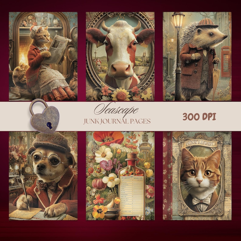 Victorian Detective Animals Junk Journal Kit, Vintage Mystery Scrapbook ...