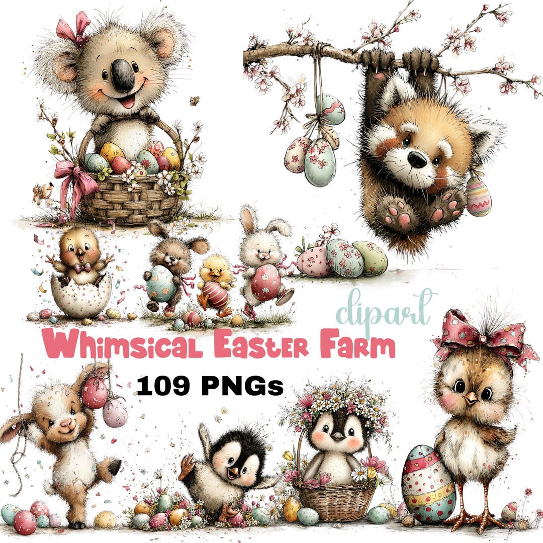 Whimsical Easter Clipart Farm Animals PNG, 109 Files, Chickens, Eggs ...
