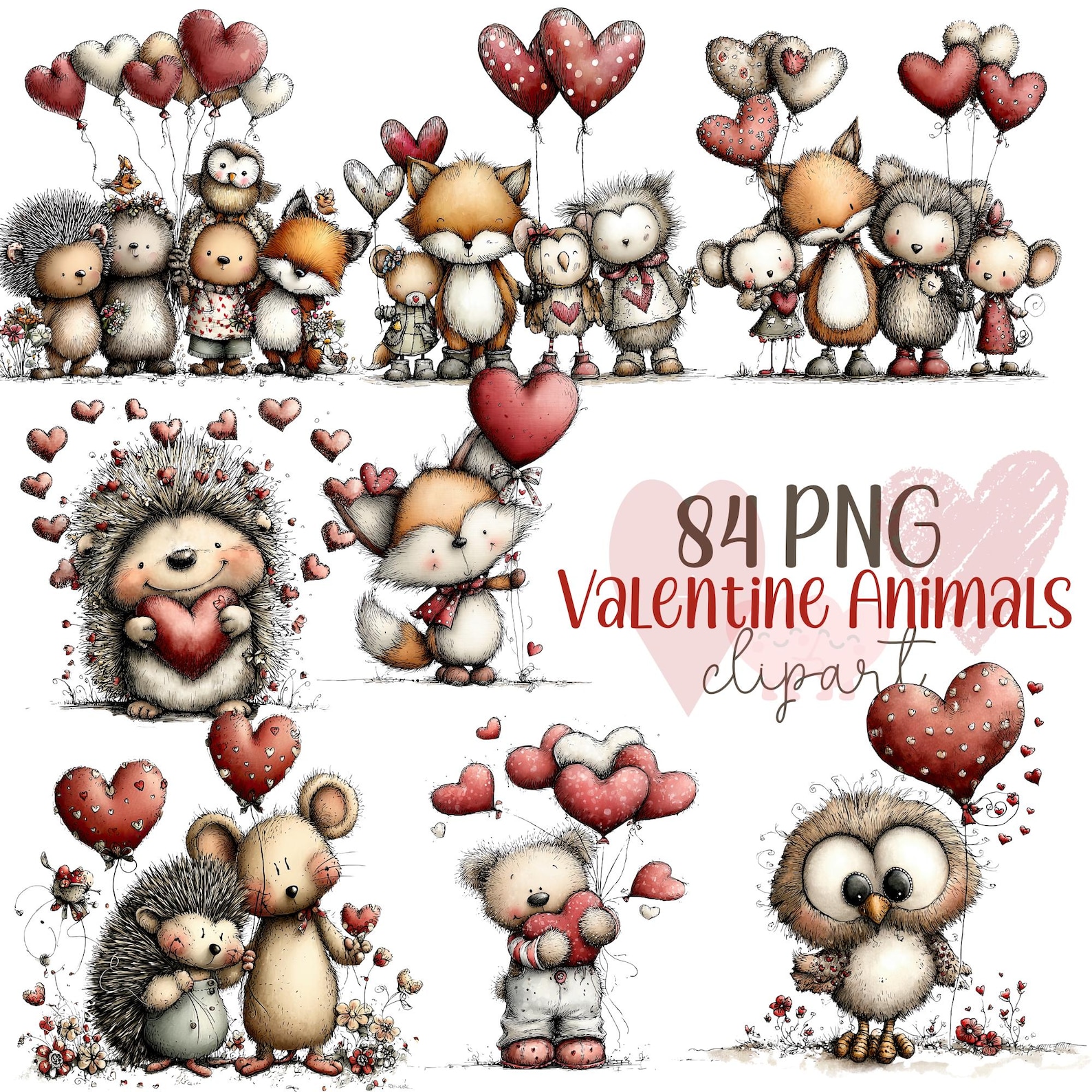Valentine Woodland Animals Clipart, 84 PNG Forest Friends (digital ...