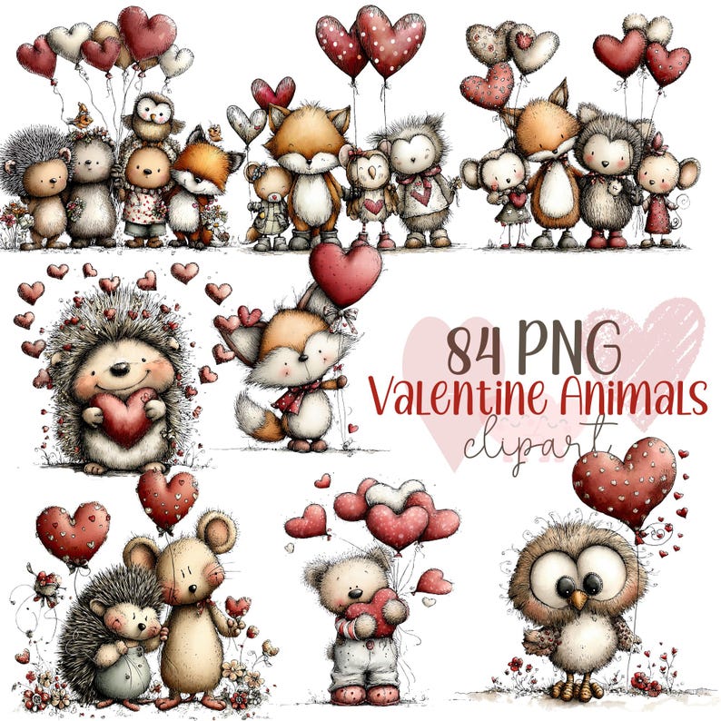 Valentine Woodland Animals Clipart, 84 PNG Forest Friends (digital ...