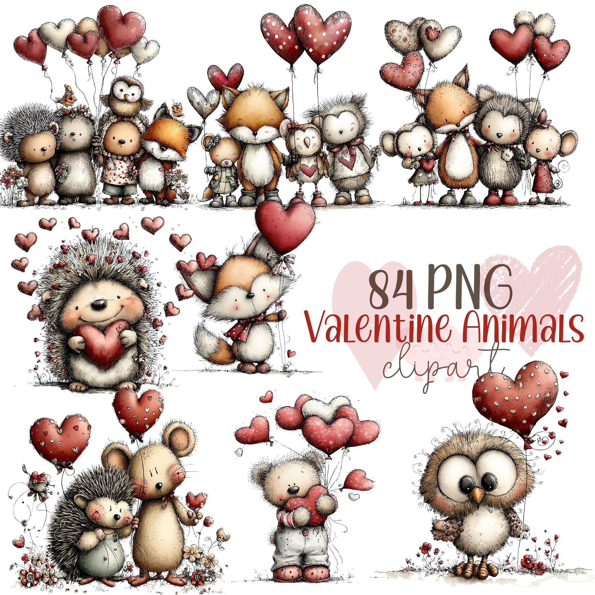 Valentine Woodland Animals Clipart, 84 PNG Forest Friends (digital ...