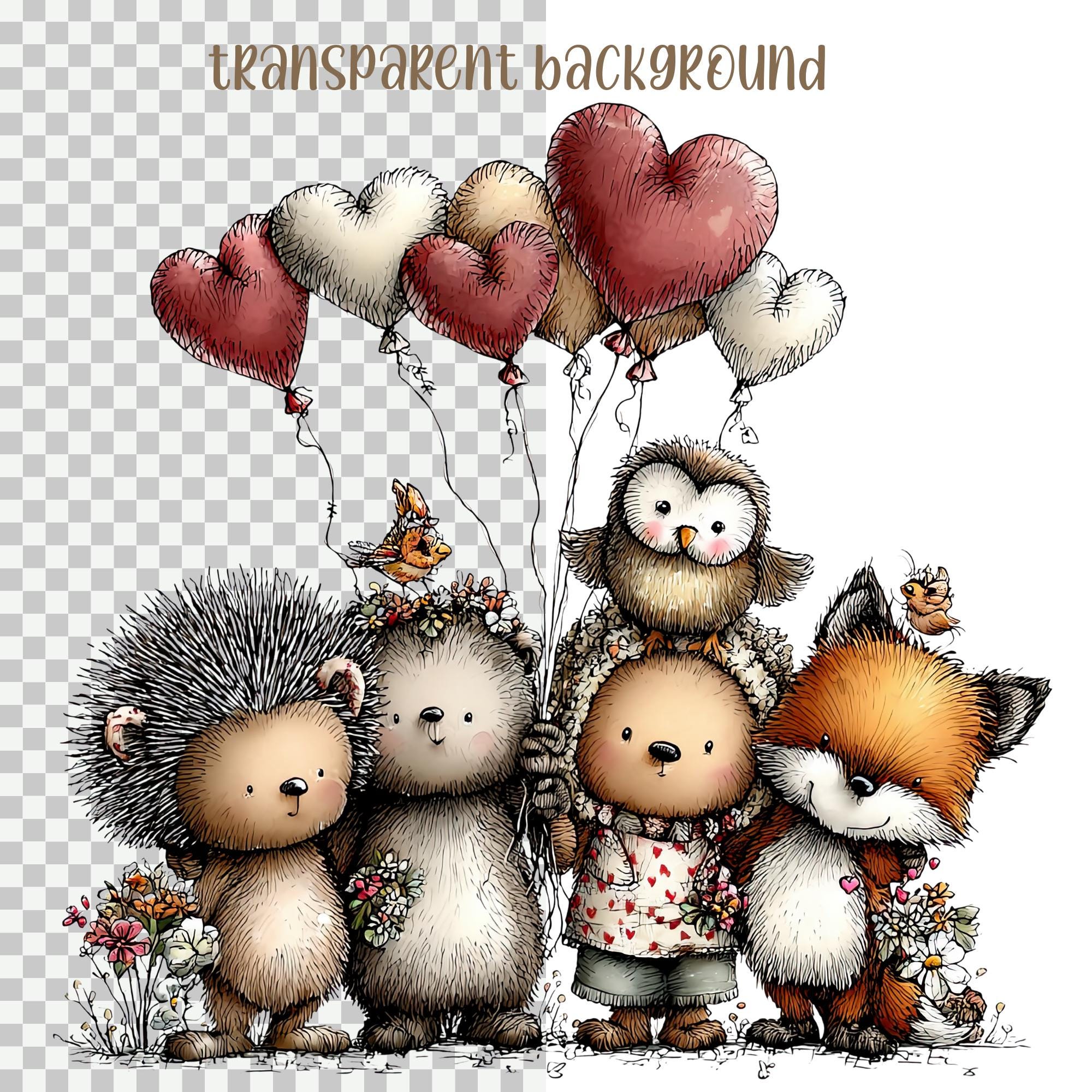 Valentine Woodland Animals Clipart, 84 PNG Forest Friends (digital ...