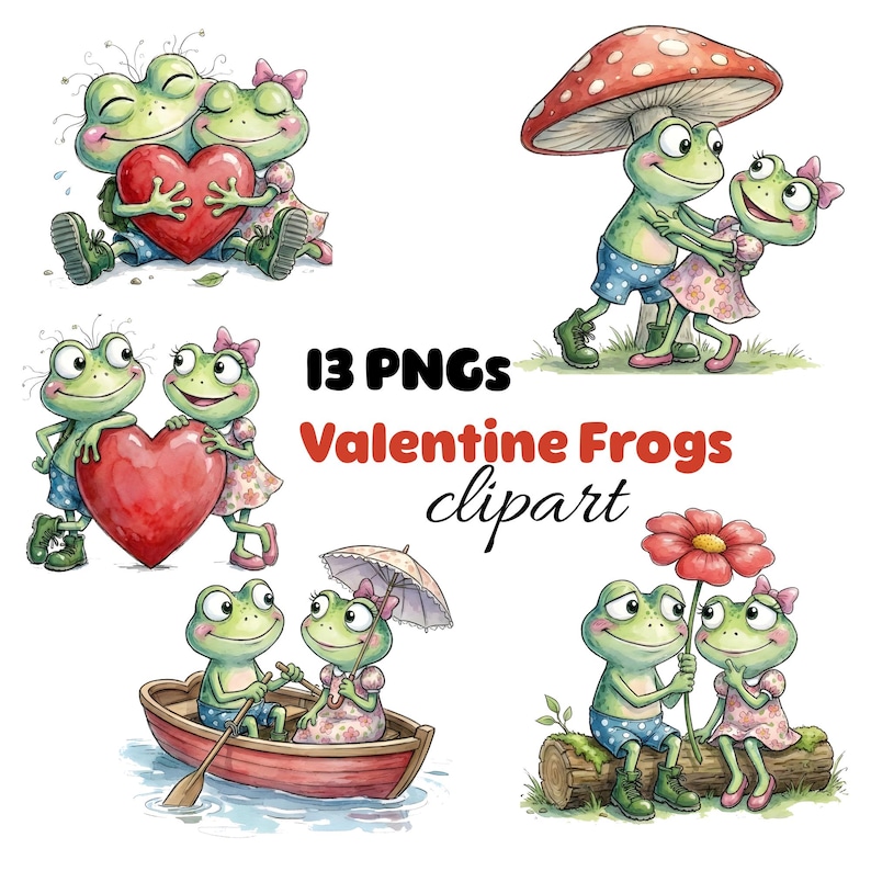 13 PNG Quirky Valentine Day Frog Clipart - Watercolor : (digital ...