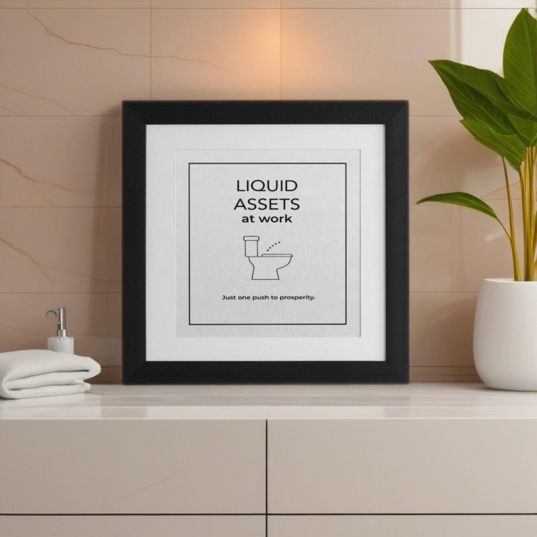Funny Minimalist Bidet Bathroom Digital Print, "liquid Assets at Work ...
