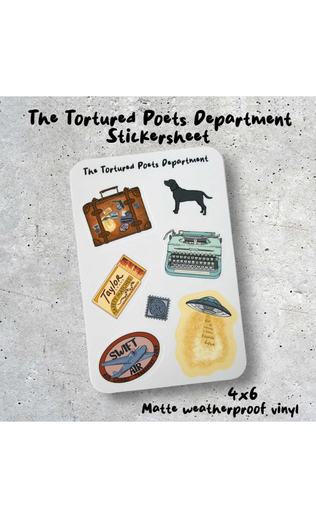 Tortured Poets Department Sticker Sheet. Matchbox. Typewriter. TTPD ...