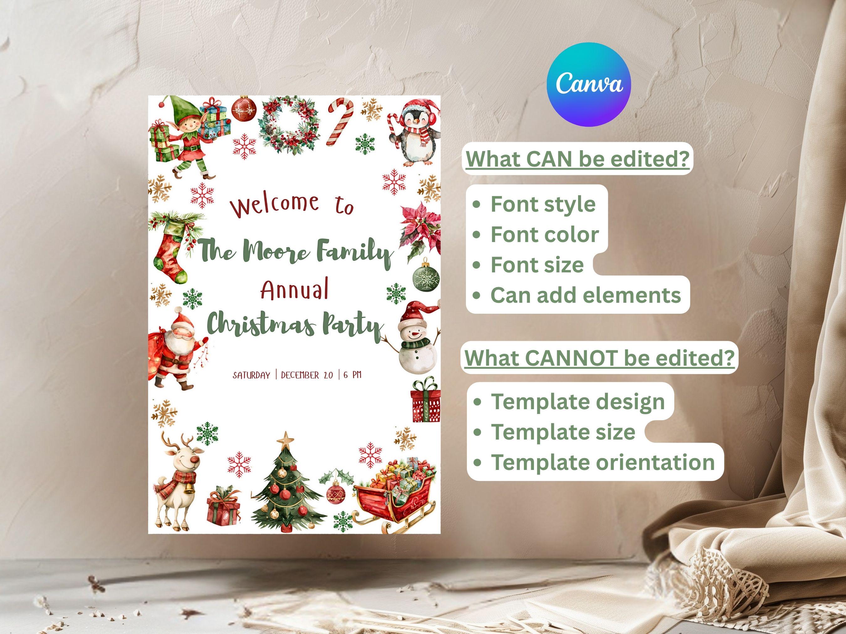 Christmas Party Welcome Sign Template Editable Holiday Party Custom ...