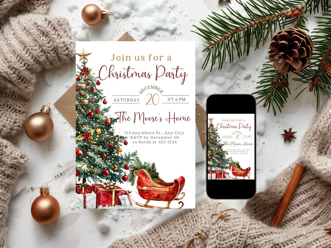 Christmas Tree Invitation Template Printable Christmas Invitation ...