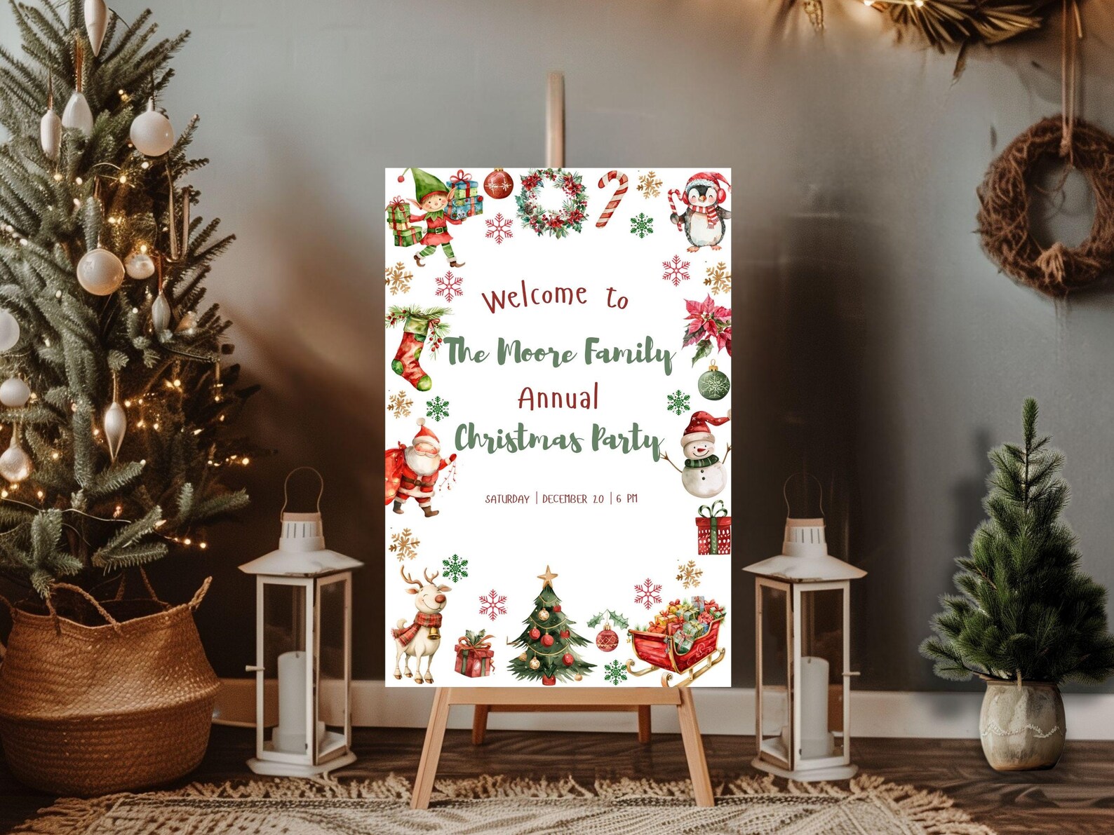Christmas Party Welcome Sign Template Editable Holiday Party Custom ...