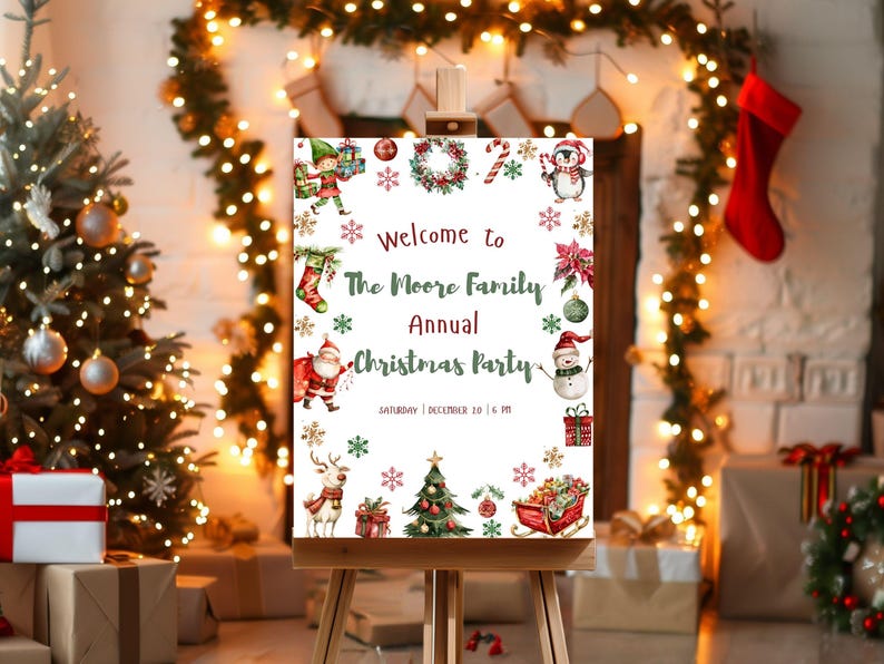 Christmas Party Welcome Sign Template Editable Holiday Party Custom ...
