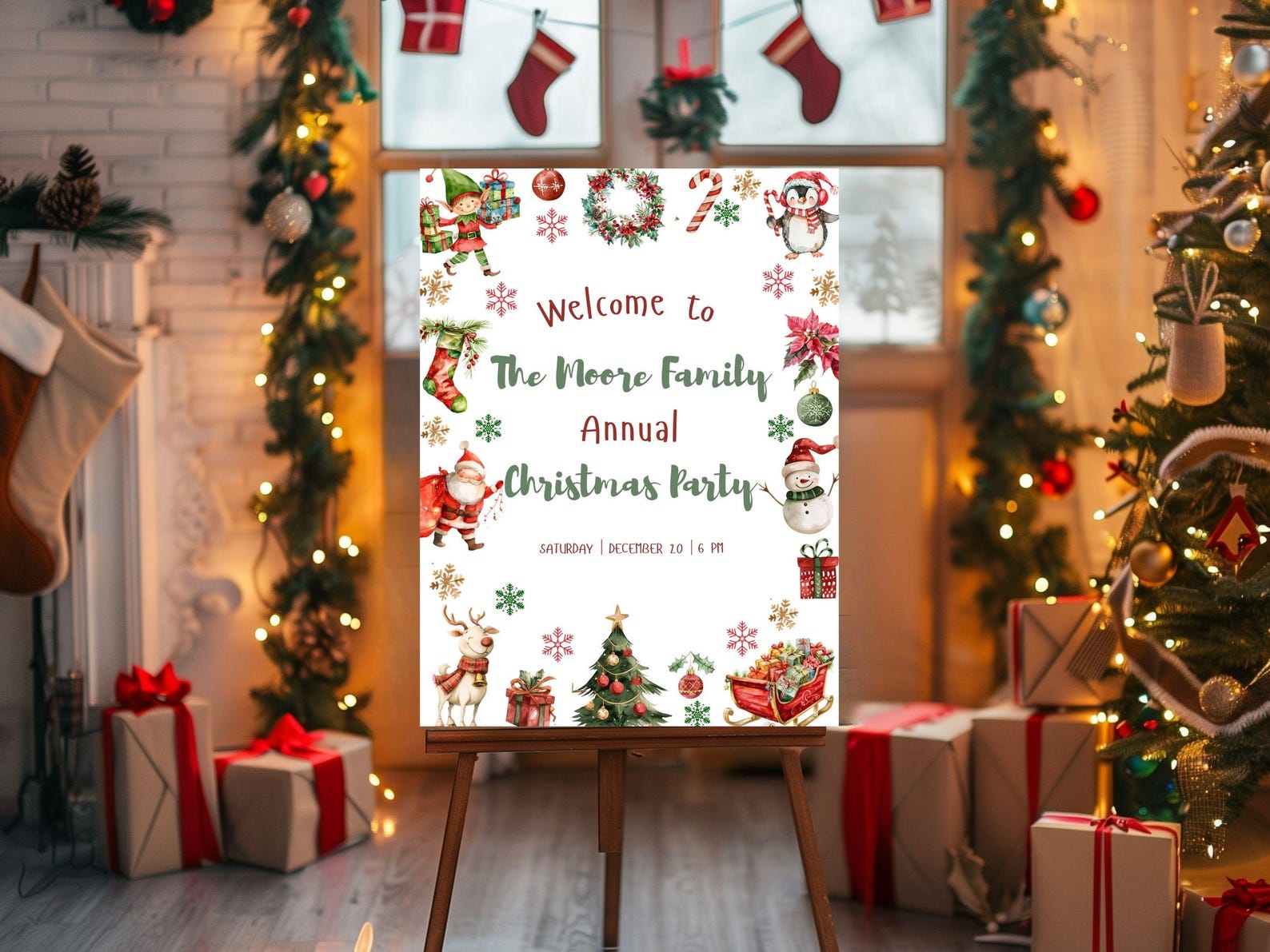 Christmas Party Welcome Sign Template Editable Holiday Party Custom ...