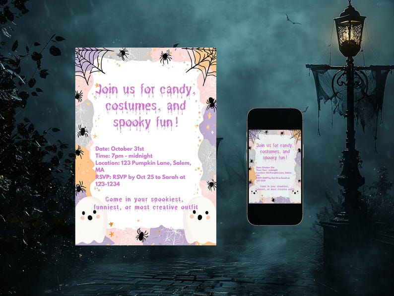 Printable Kids Halloween Invite Pastel Editable Halloween Invitation ...