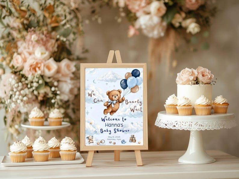 We Can Bearly Wait Baby Shower Welcome Sign Template Boy Baby Shower ...