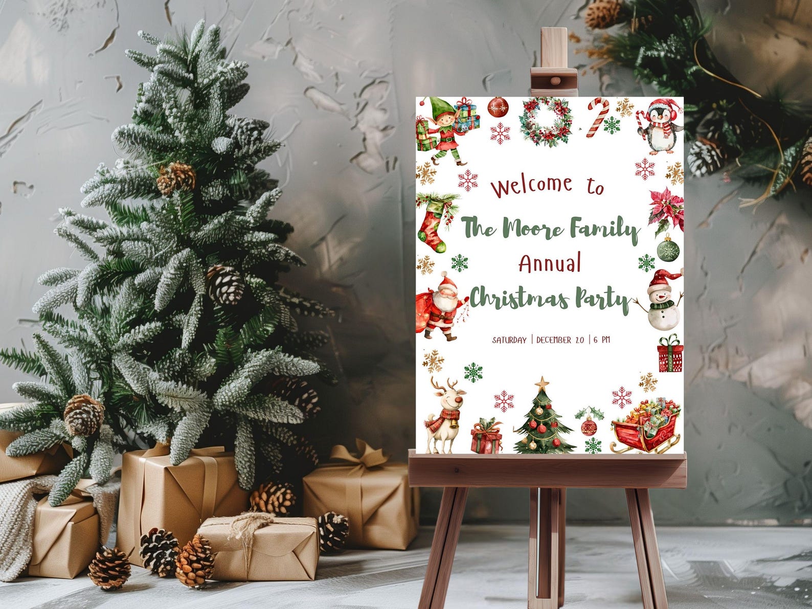 Christmas Party Welcome Sign Template Editable Holiday Party Custom ...