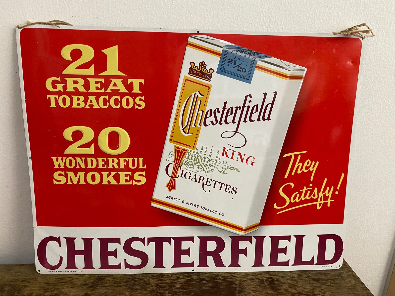 Vintage Chesterfield Cigarettes 21 Great Tobaccos Metal Sign - Etsy