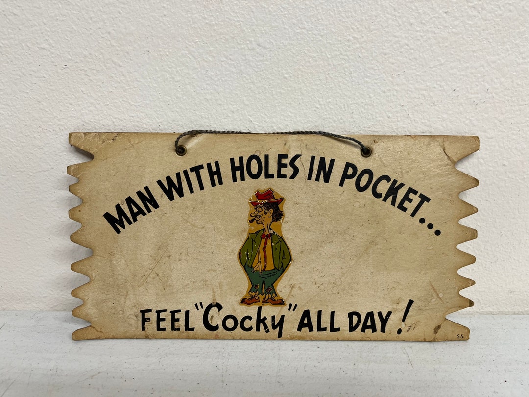 Vintage Gag Gift Man With Holes in Pocket Cardboard Sign Joke - Etsy