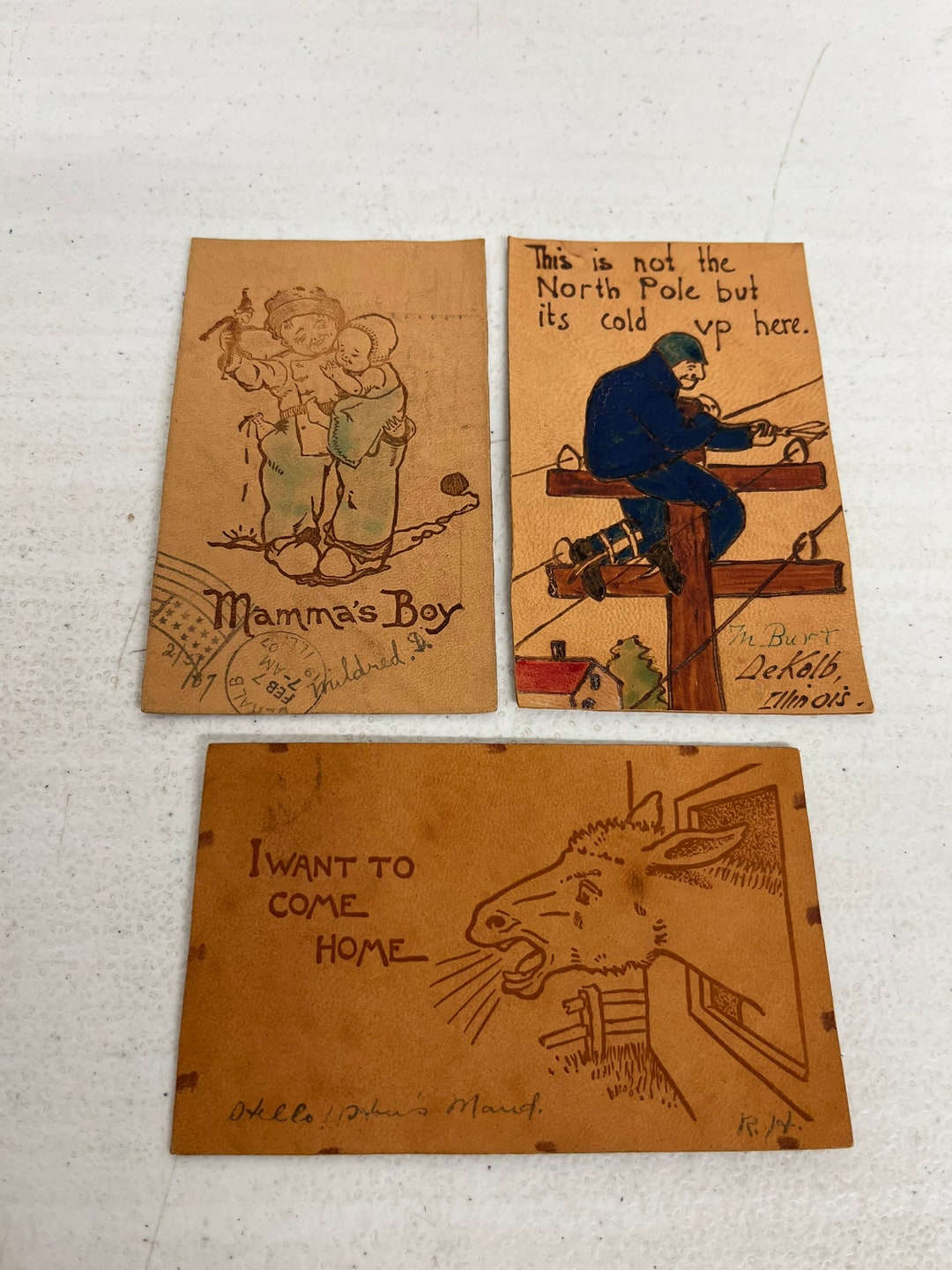 Antique 1907 Leather Postcards Collection of 3 Come Home - Etsy