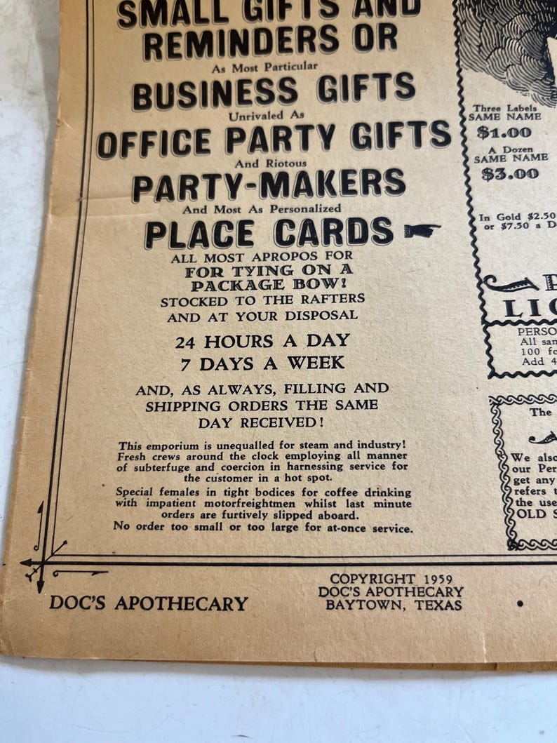 Vintage 1959 Doc’s Apothecary Illustrated Miscellany Paper ...