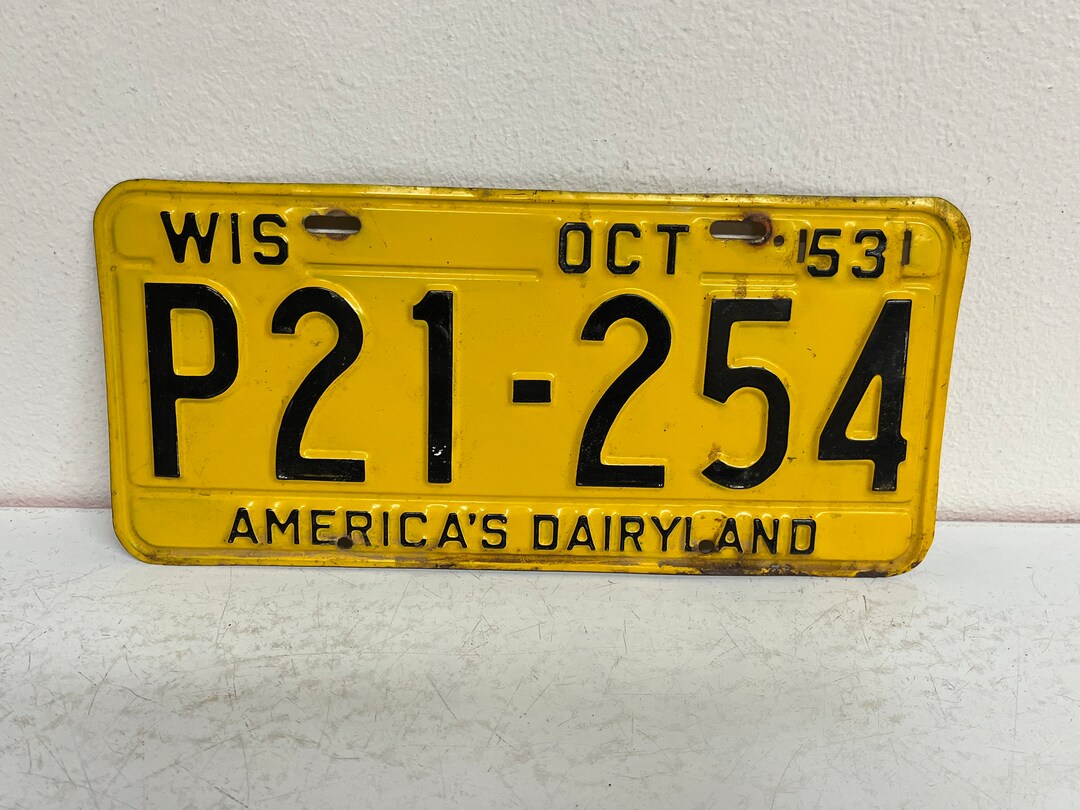 Vintage Original 1953 Wisconsin Yellow & Black License Plate Americas ...