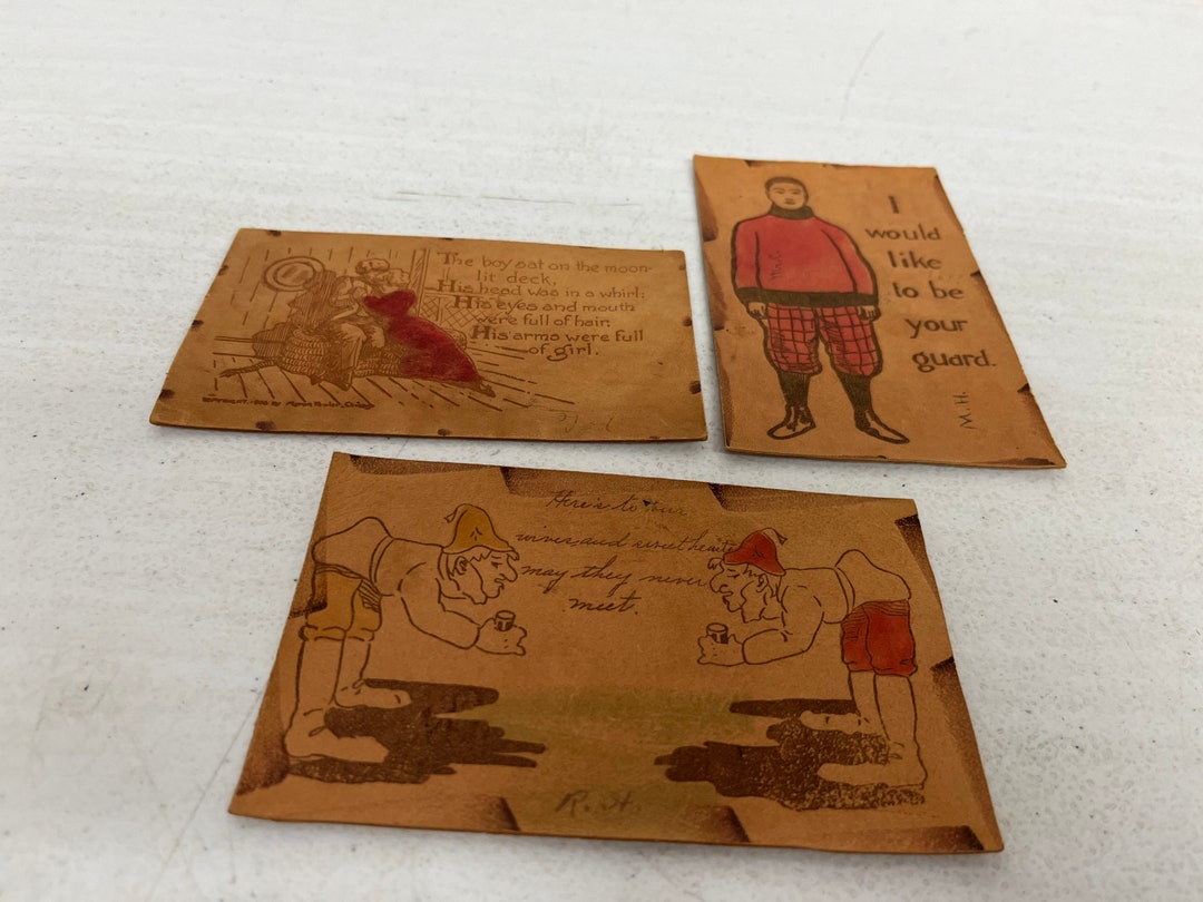 Antique 1907 Leather Postcards Collection of 3 Sweethearts - Etsy