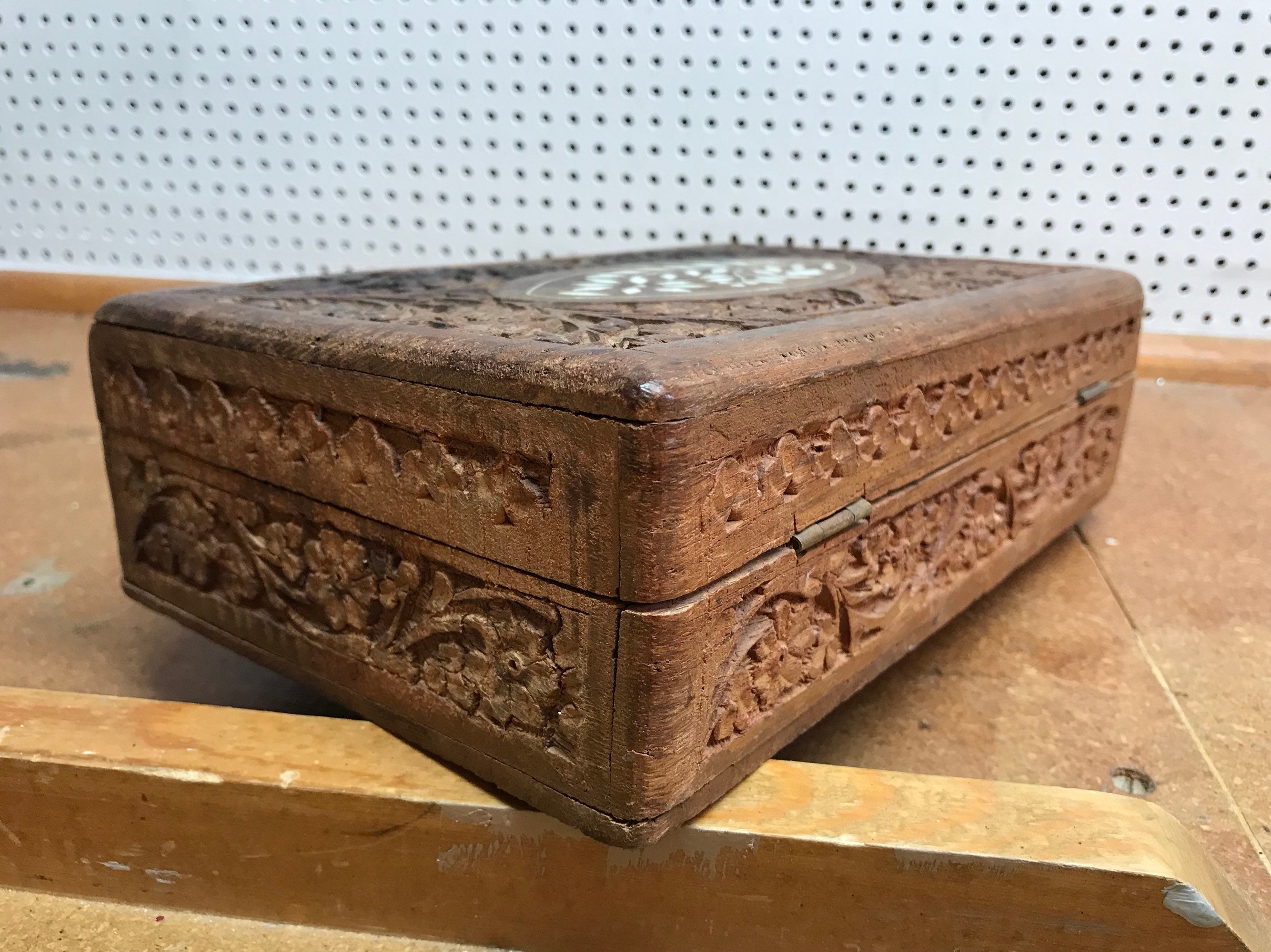 Vintage Handmade Wood Jewelry Box With Bone Inlay | Etsy