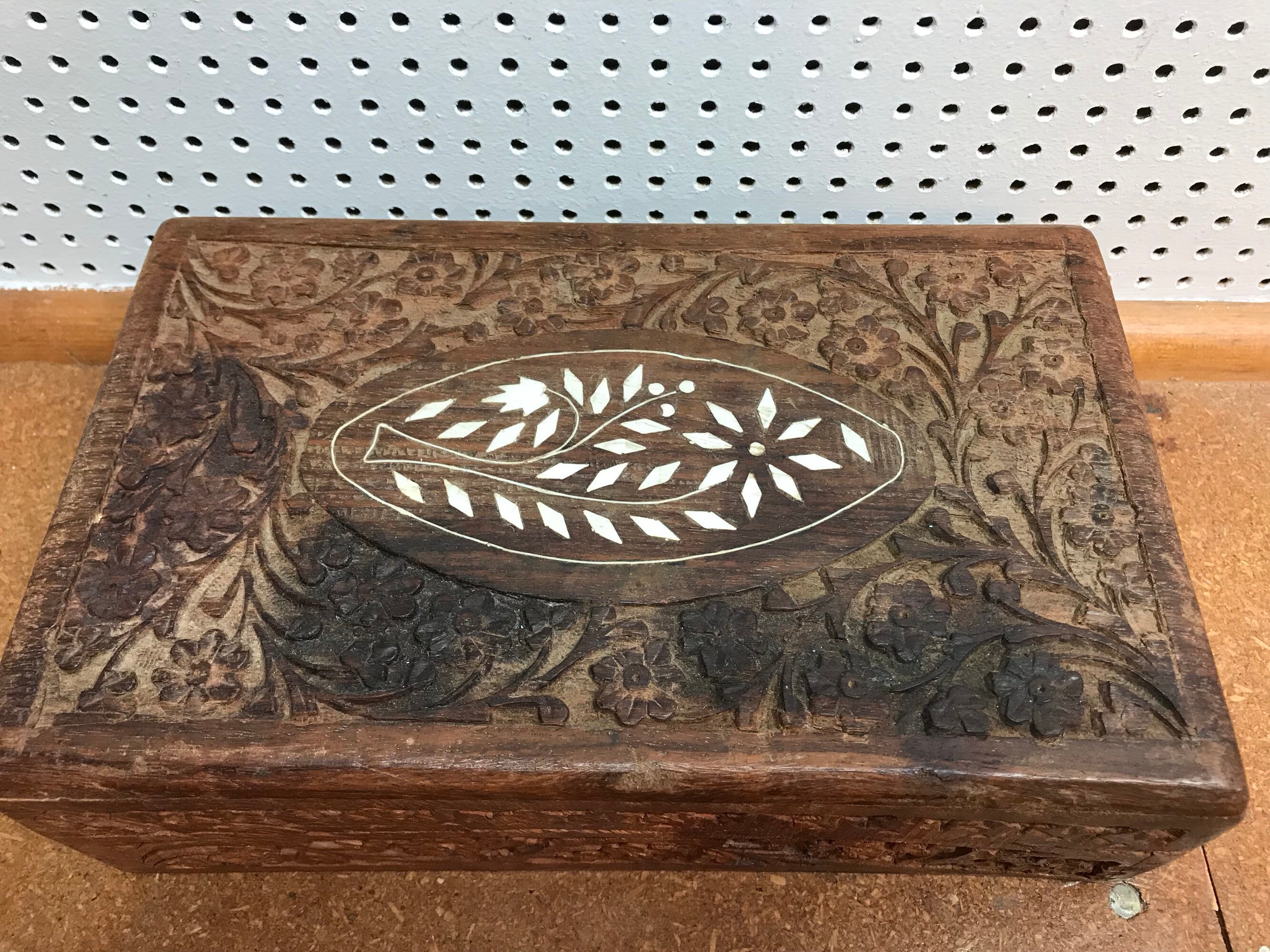 Vintage Handmade Wood Jewelry Box With Bone Inlay | Etsy