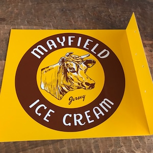 Vintage Mayfield Ice Cream Yellow Double Sided Metal Sign With Flange ...
