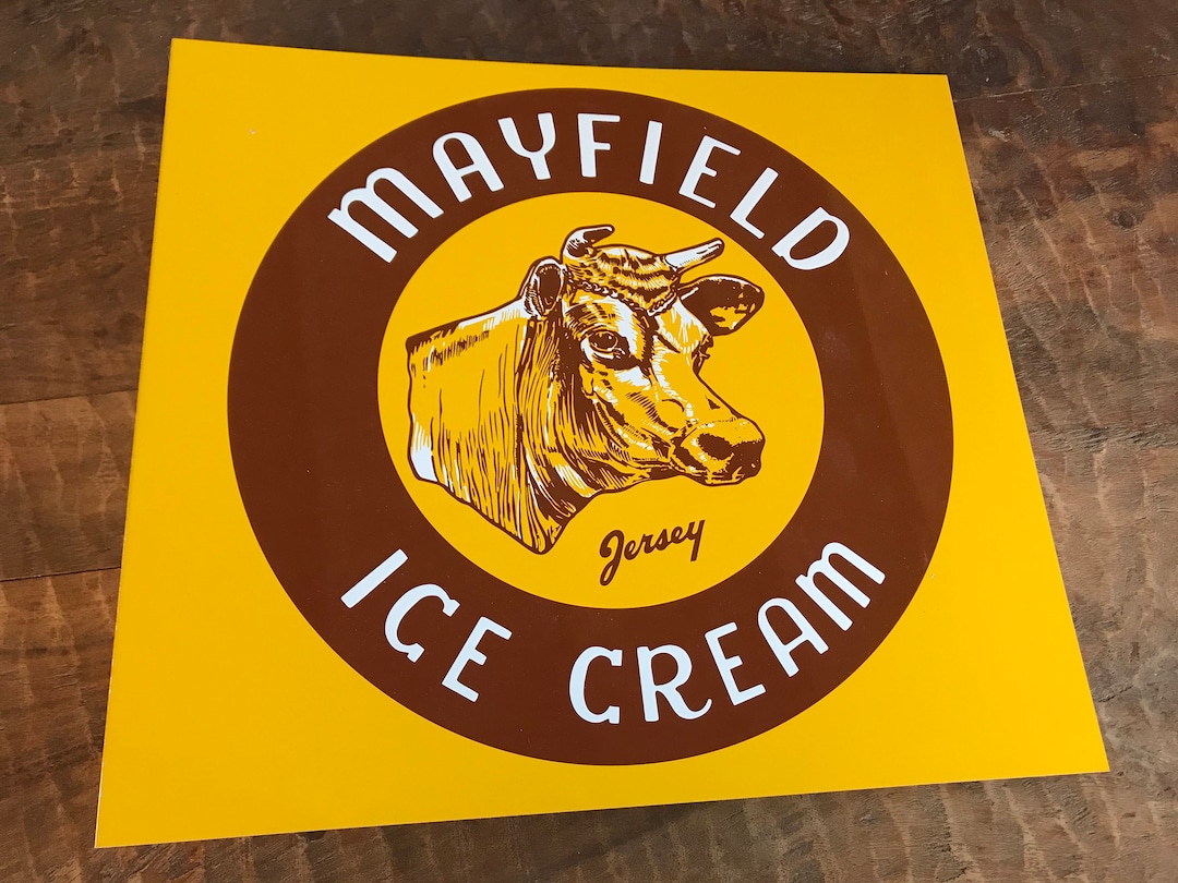Vintage Mayfield Ice Cream Yellow Double Sided Metal Sign With Flange ...