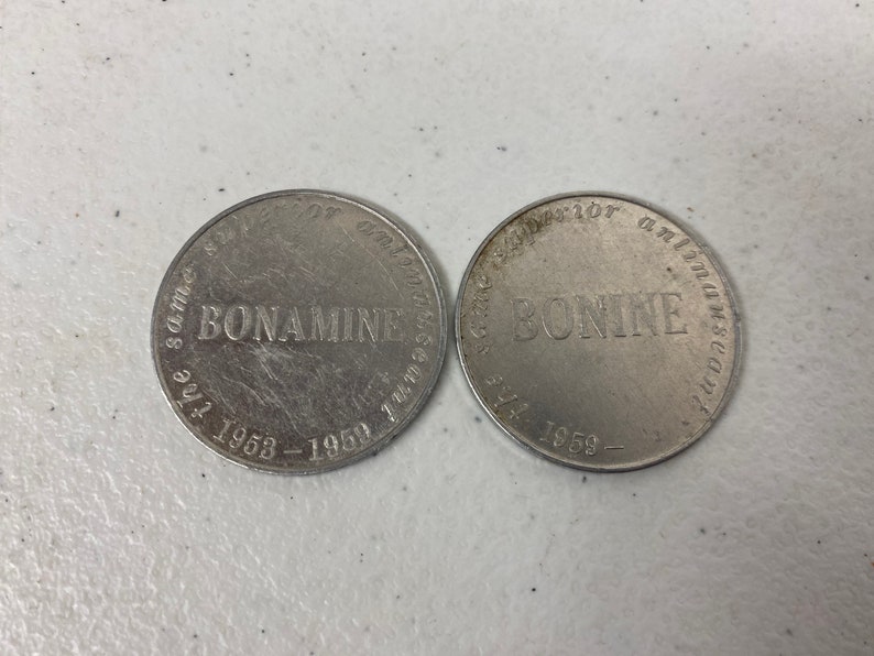 Vintage 1959 Bonamine/bonine Pair of Advertising Tokens Coins - Etsy