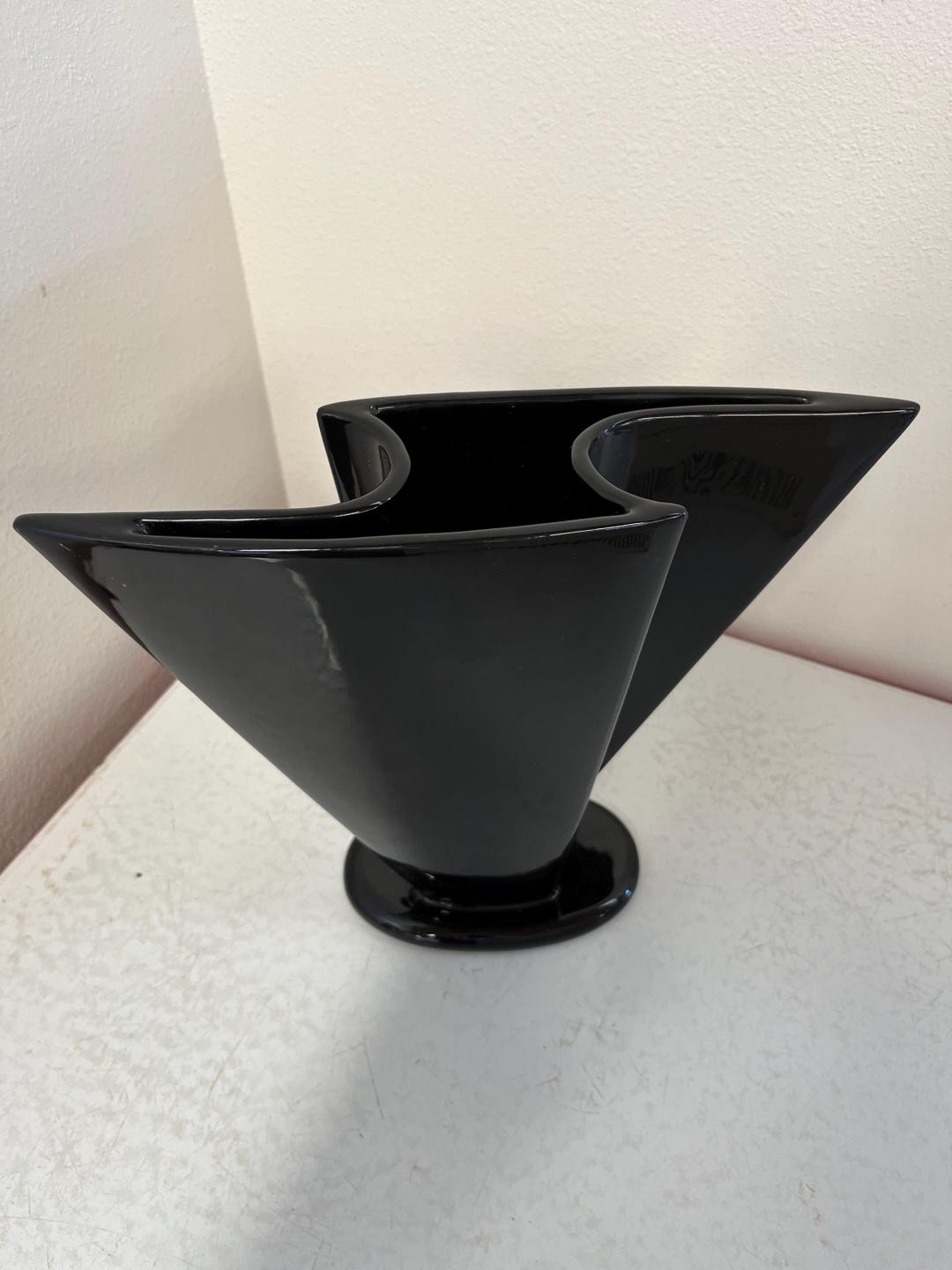 Vintage Jet Black Ceramic Vase With Rigid Design - Etsy