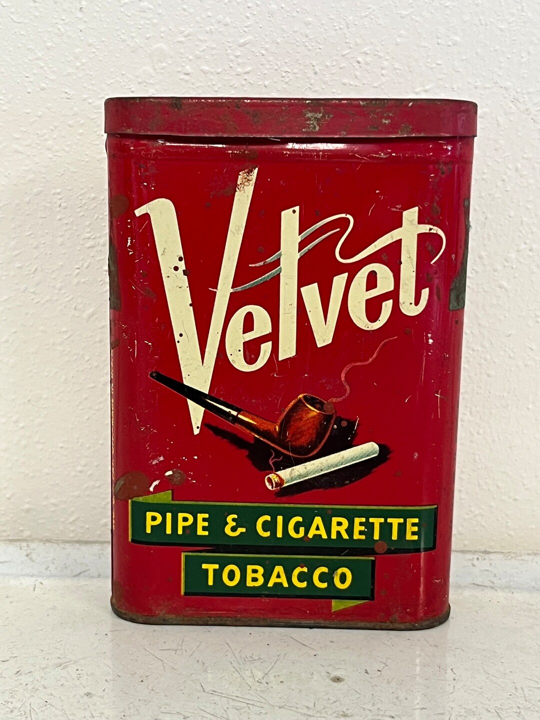 Vintage Velvet Pipe & Cigarette Tobacco Tin - Etsy