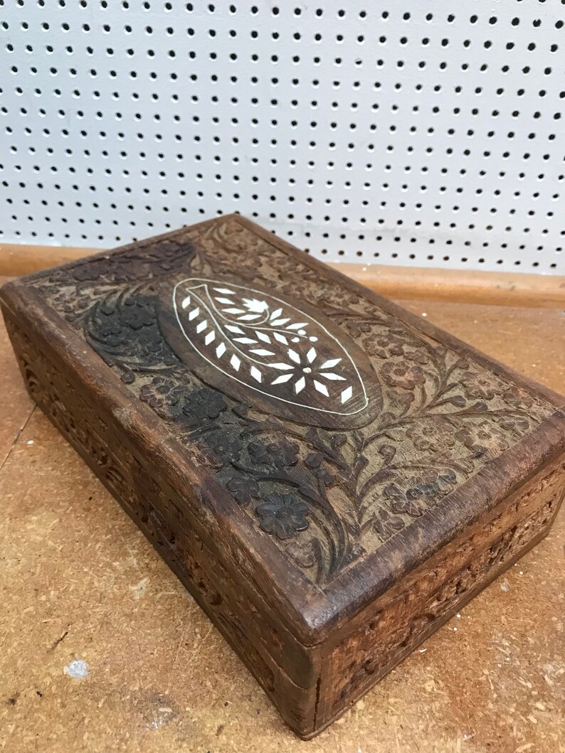 Vintage Handmade Wood Jewelry Box With Bone Inlay | Etsy