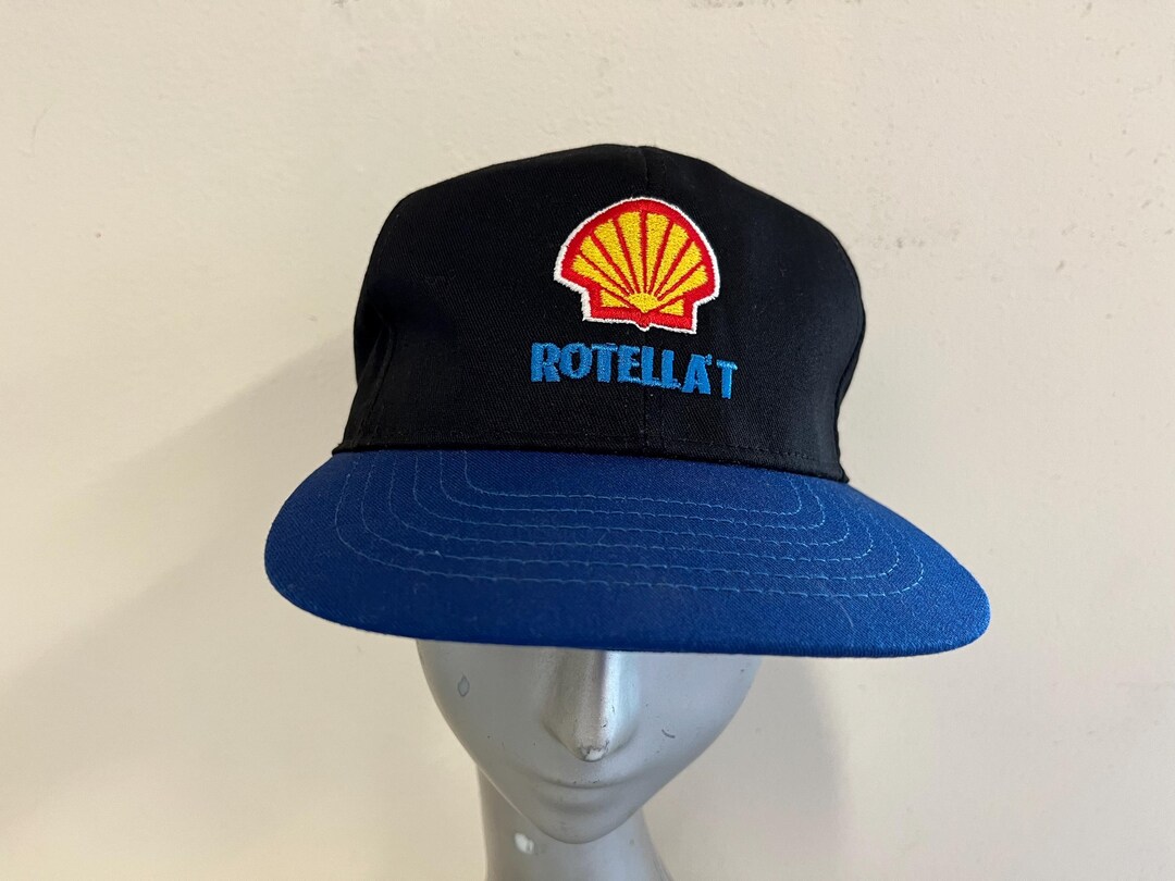 Vintage Shell Oil Rotella T Black & Blue Trucker Hat Snapback Made in ...