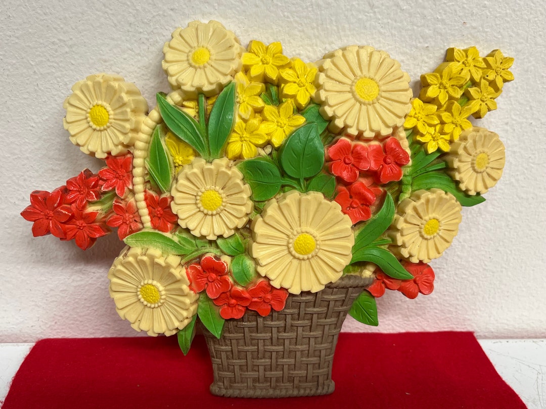 Vintage 1975 Syroco Flower Bouquet Basket Wall Decor Made in USA - Etsy