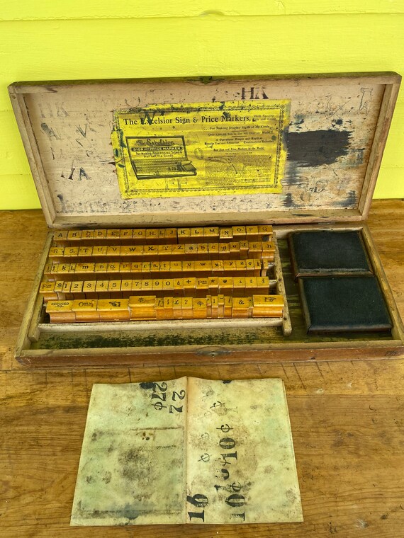 Antique the Excelsior Sign & Price Marker Kit in Dovetail Box - Etsy