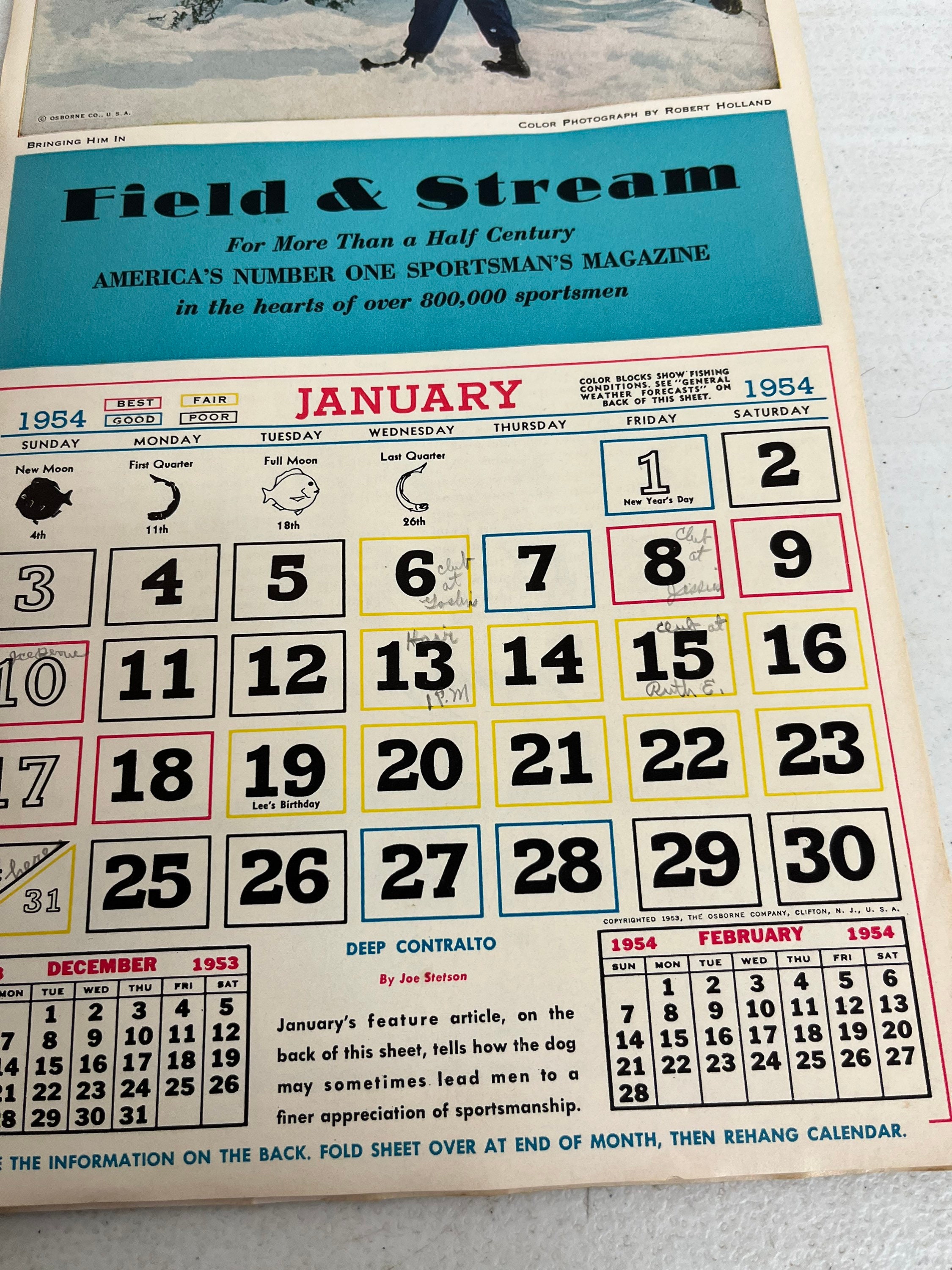 Vintage 1954 Field & Stream Calendar - Etsy