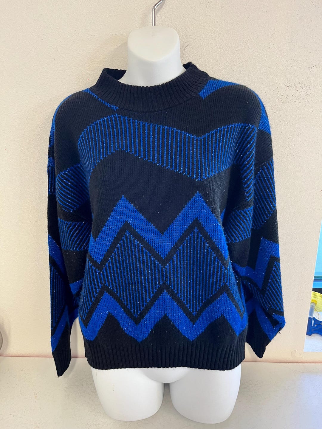 Vintage 1980s Black & Blue Burlington Brand Knit Women’s Pullover ...