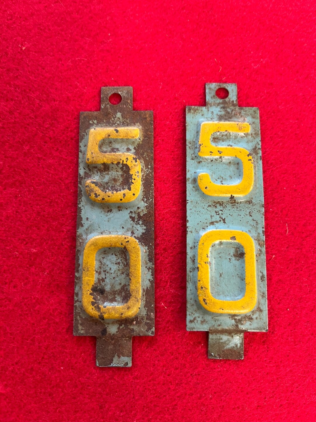 Vintage 1950 Metal License Plate Year Tags Set of 2 Blue and Yellow - Etsy