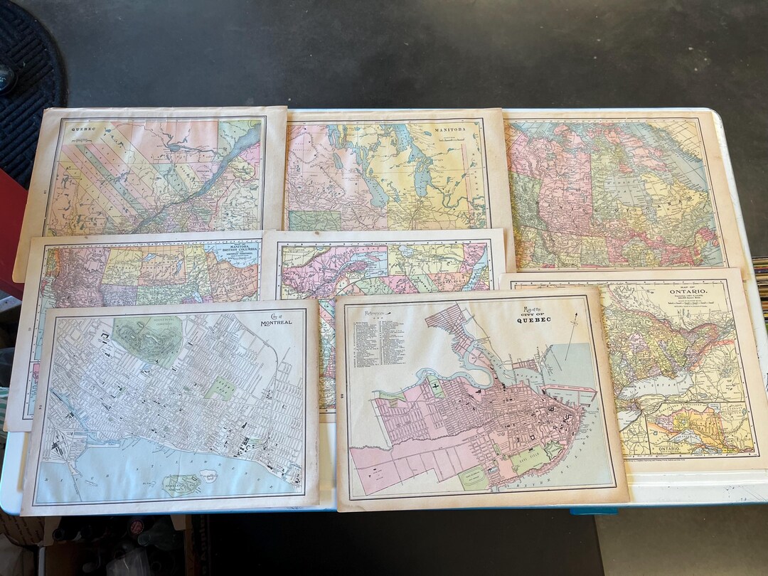 Set of 8 Antique Maps of the Dominion of Canada With Provinces, Cities ...