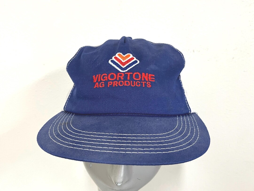 Vintage 1980s Vigortone AG Products Blue Mesh Trucker Hat Made in USA ...