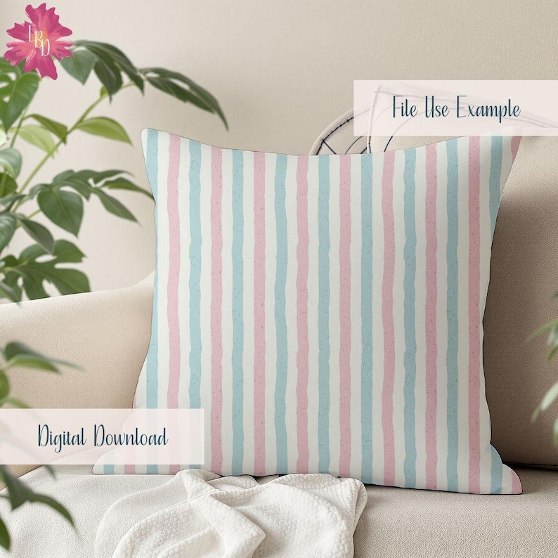 Seamless Pattern Preppy Pink Blue White Stripes Hand Drawn Digital ...