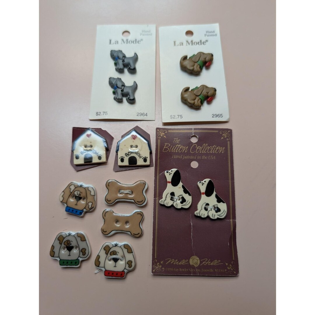 La Mode Hand Painted Puppy Bone Mill Hill Ceramic Buttons Lot Novelty ...