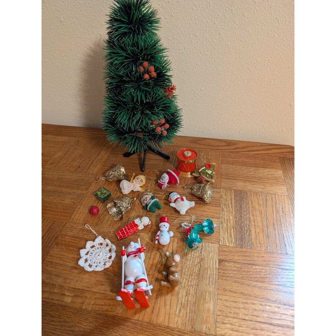 Vintage Plastic Table Top Christmas Tree With Stand and Ornaments Japan ...
